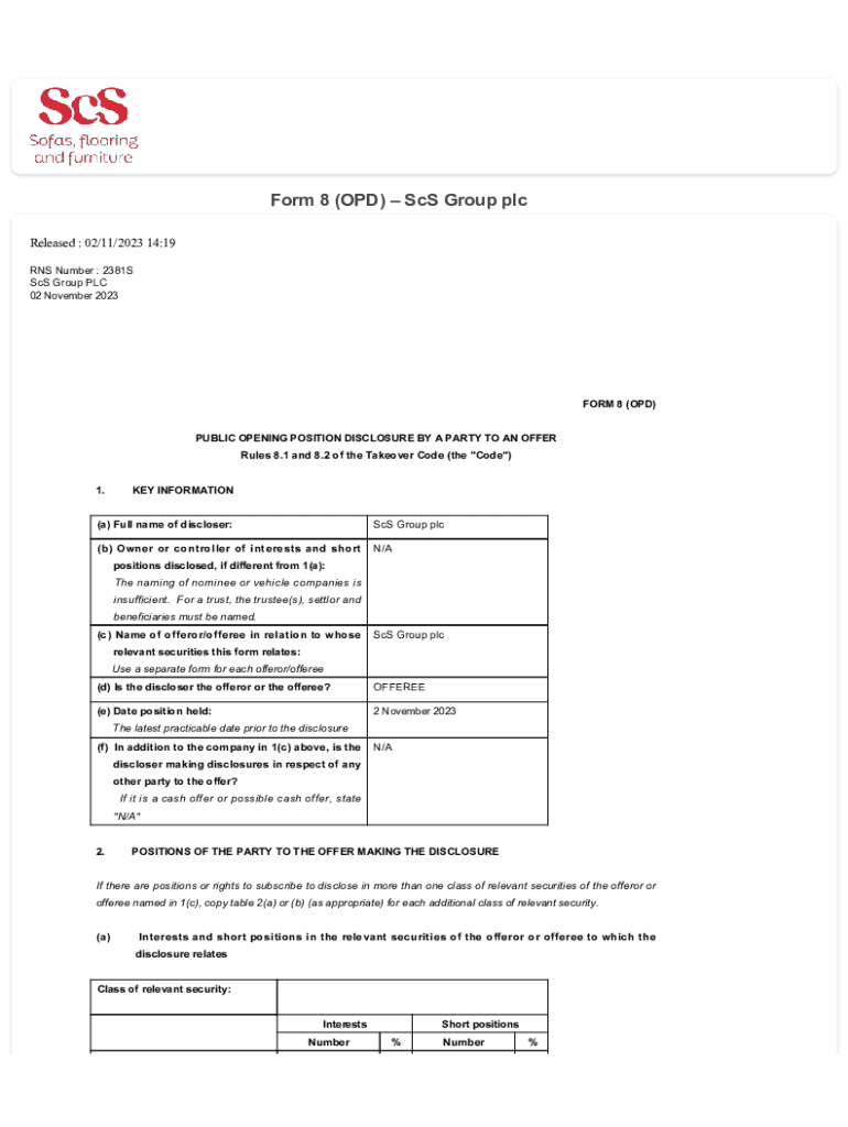 Fillable Online Form 8 (OPD)ScS Group plc Fax Email Print - pdfFiller