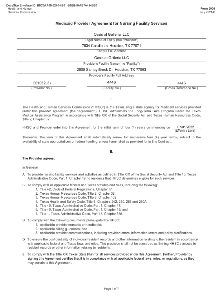 Fillable Online Medicaid Provider Agreement for Nursing Facility ...