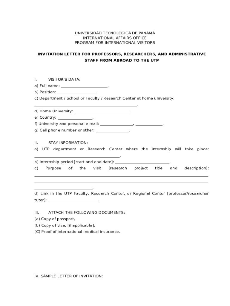 Procedures for Inviting Visiting International Scholars - utp ac Doc Template | pdfFiller
