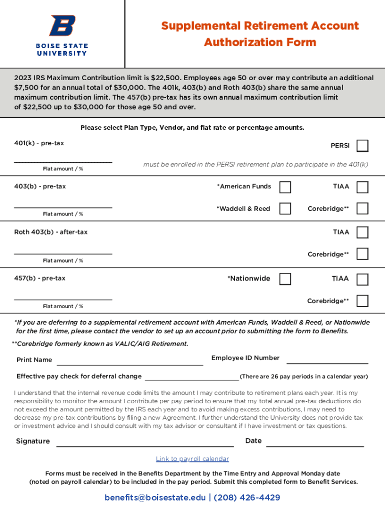 Fillable Online Supplemental Retirement Account (SRA) Authorization ...