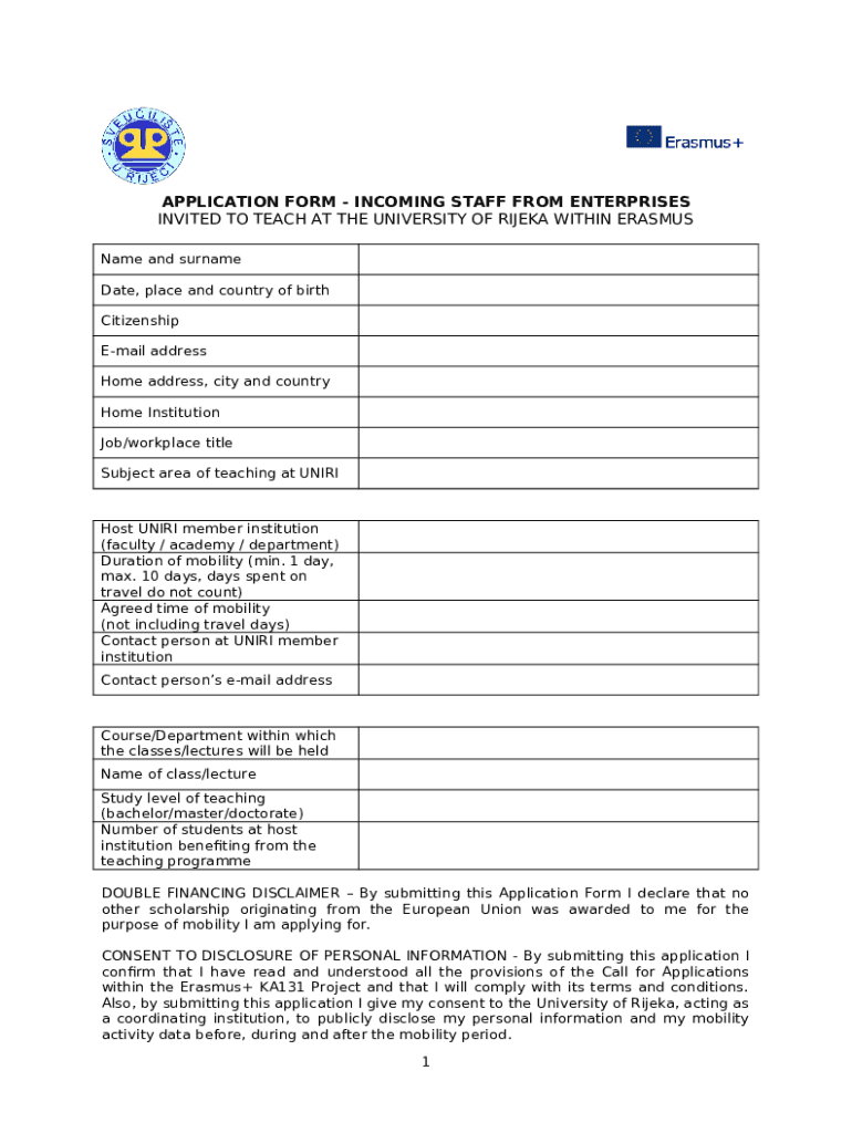 Erasmus mobility of invited staff from enterprises for teaching ... Doc Template | pdfFiller