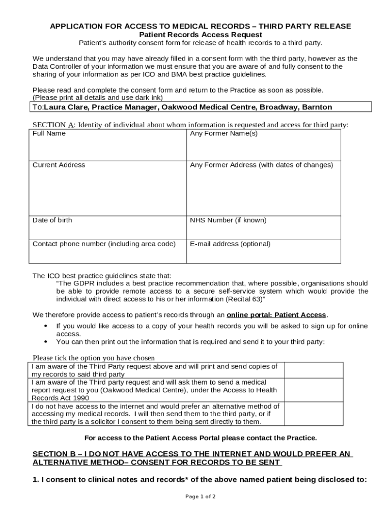 ACCESS TO MEDICAL RECORDS (DATA PROTECTION ... Doc Template | pdfFiller
