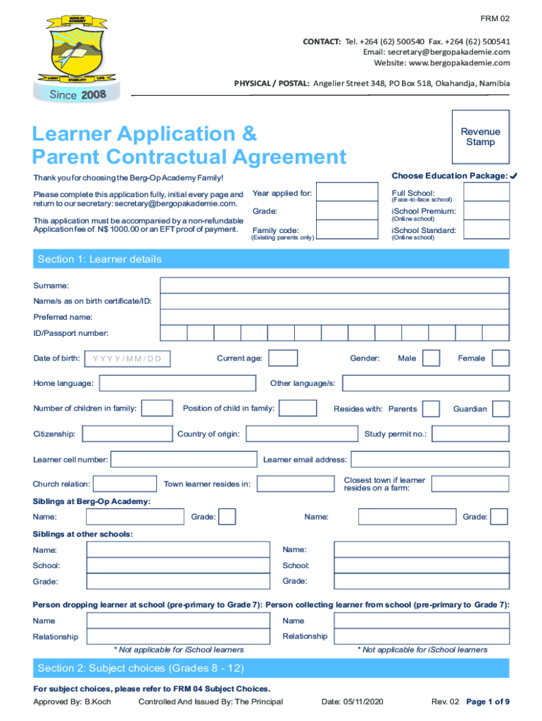 Fillable Online iSchool Select Application Form.cdr - Okahandja - Berg ...