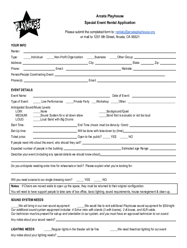 Fillable Online Arcata Playhouse Rental Application Fax Email Print - pdfFiller