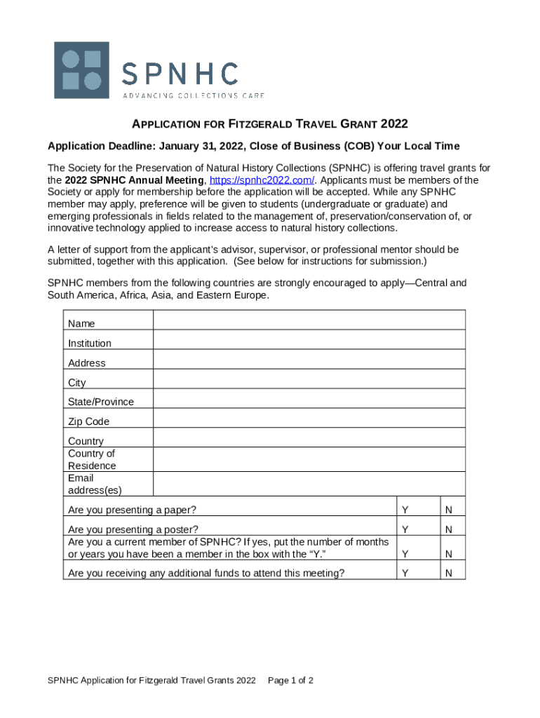 Fitzgerald Travel Grant Application Doc Template | pdfFiller