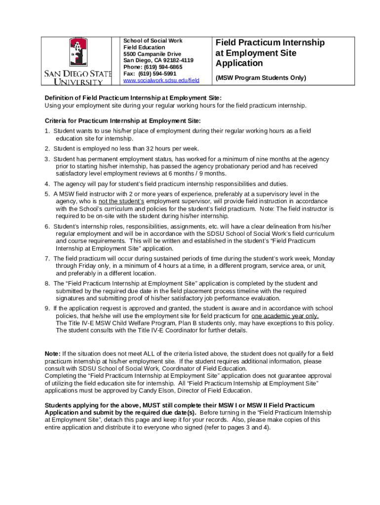 Field Education Site - SDSU School of Social Work - socialwork sdsu Doc ...