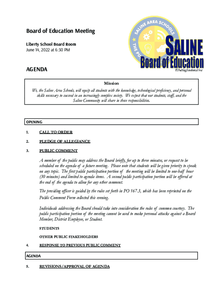 Fillable Online Board of Ed - Saline Area Schools Fax Email Print ...