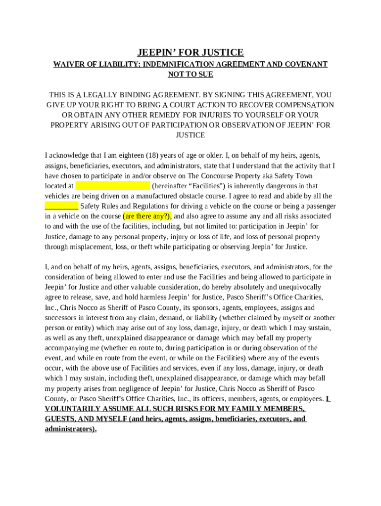 Release and Waiver of Liability and ... Doc Template | pdfFiller