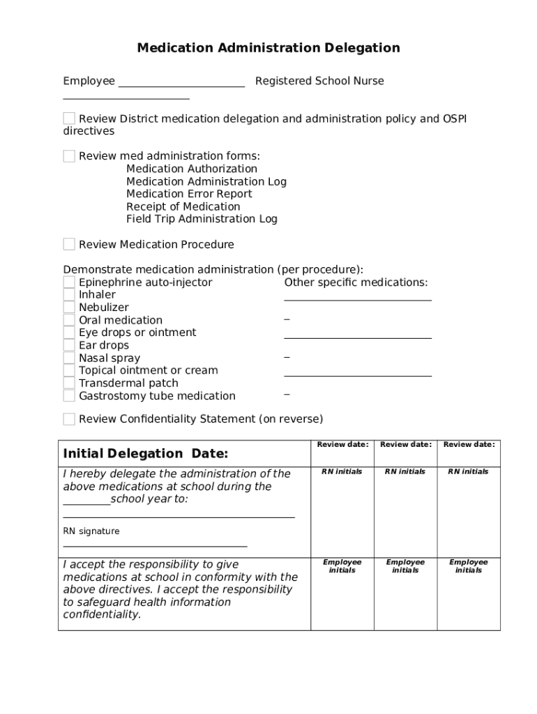 Medication Administration Delegation Doc Template | pdfFiller