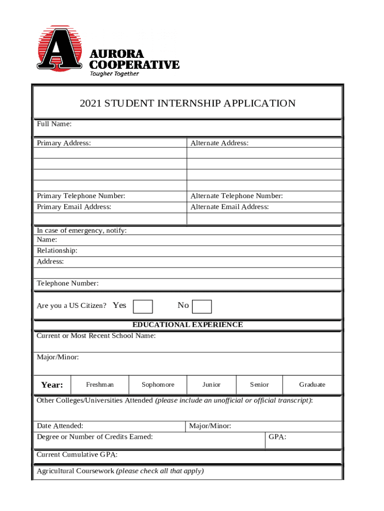 2021 STUDENT INTERNSHIP APPLICATION Doc Template | pdfFiller