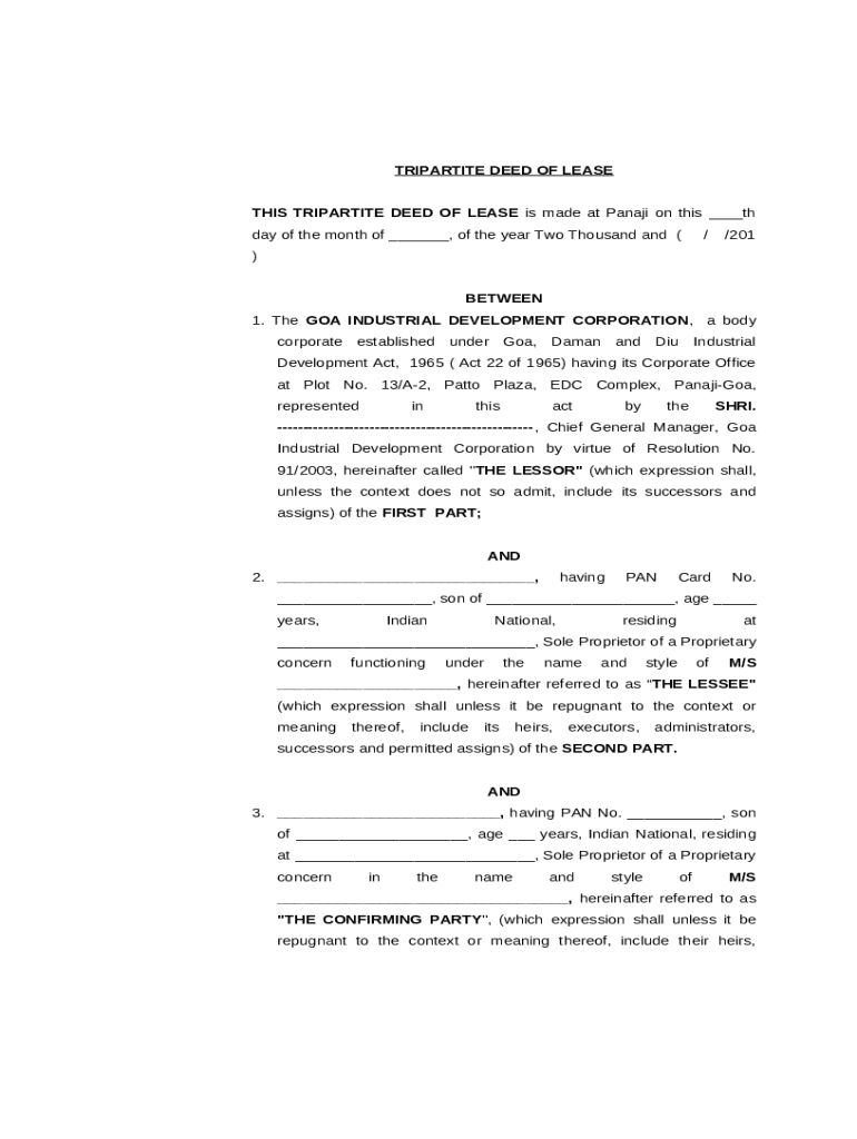 Tripartite Deed of Lease Doc Template | pdfFiller