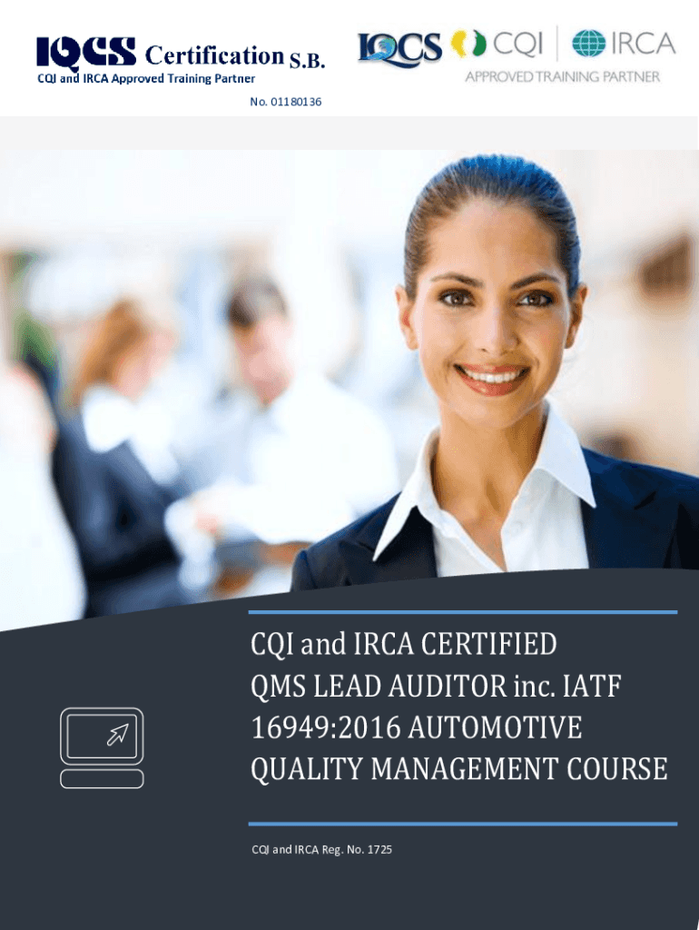 Fillable Online CQI and IRCA certified QMS Lead Auditor Inc. IATF 16949: ... Fax Email Print ...