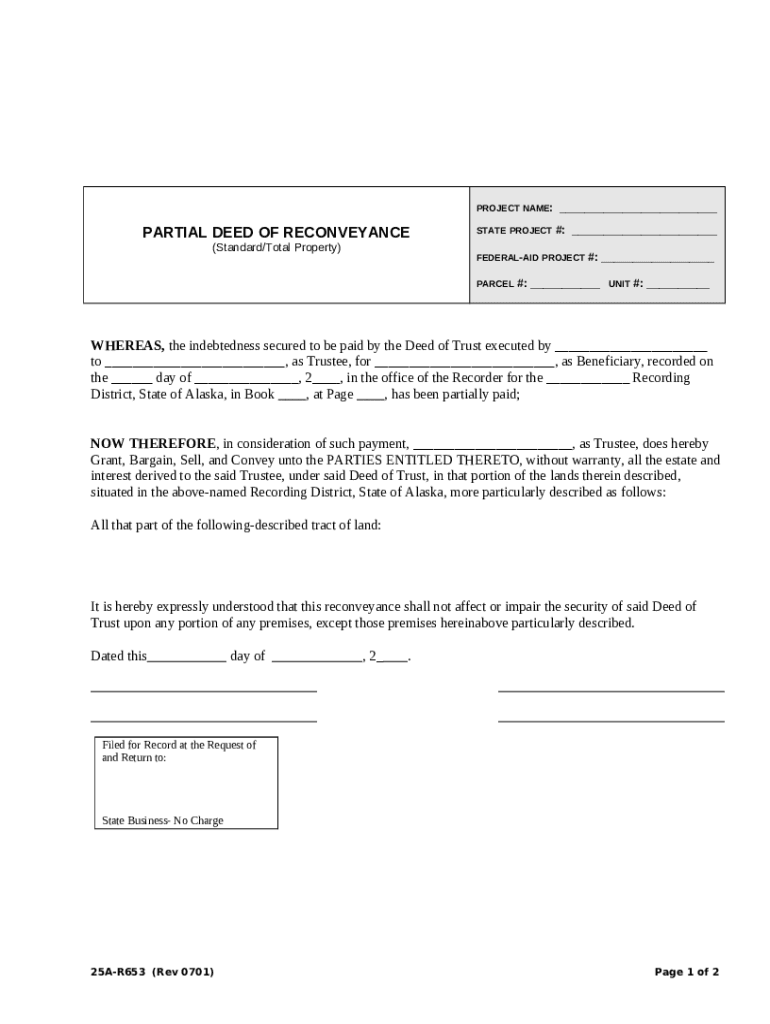 Partial Deed of Reconveyance: Is There Such a Thing? - dot alaska Doc Template | pdfFiller
