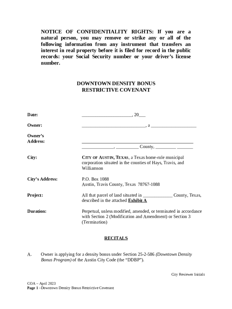 DOWNTOWN DENSITY BONUS Doc Template | pdfFiller