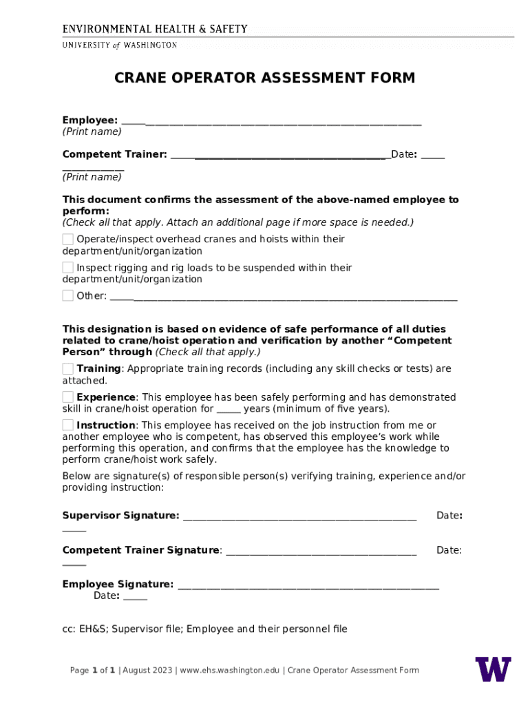 Crane Operator Authorization To: Personnel File for Doc Template ...