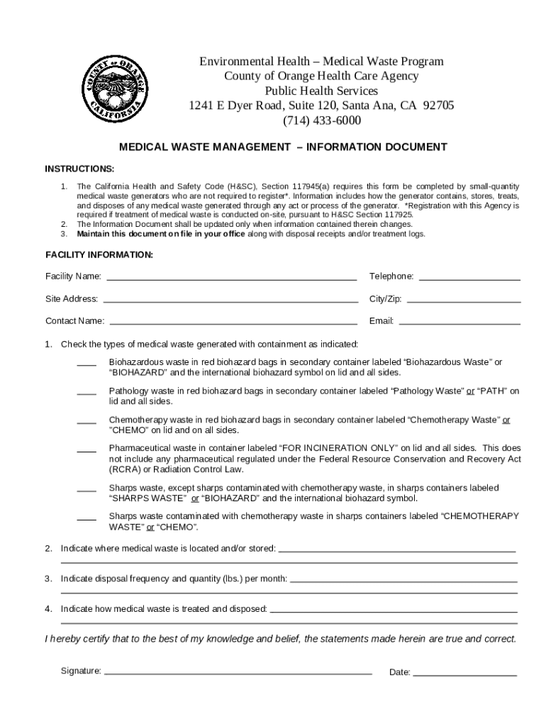Medical Waste Management Act Management Act Doc Template | pdfFiller