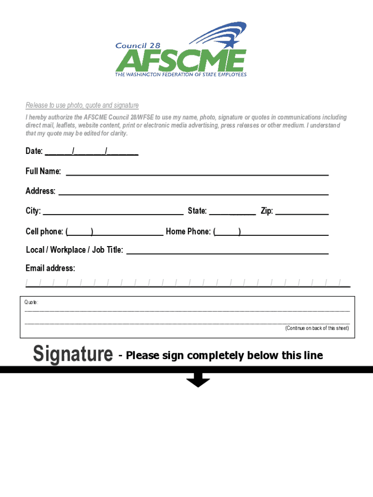 Fillable Online AFSCME Council 65 Media Release Form Fax Email Print ...