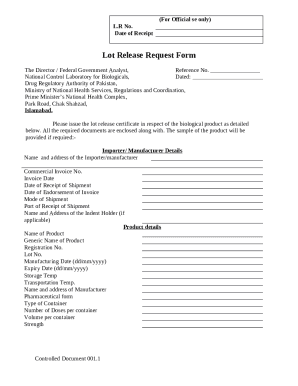 Lot Release Request Doc Template | pdfFiller