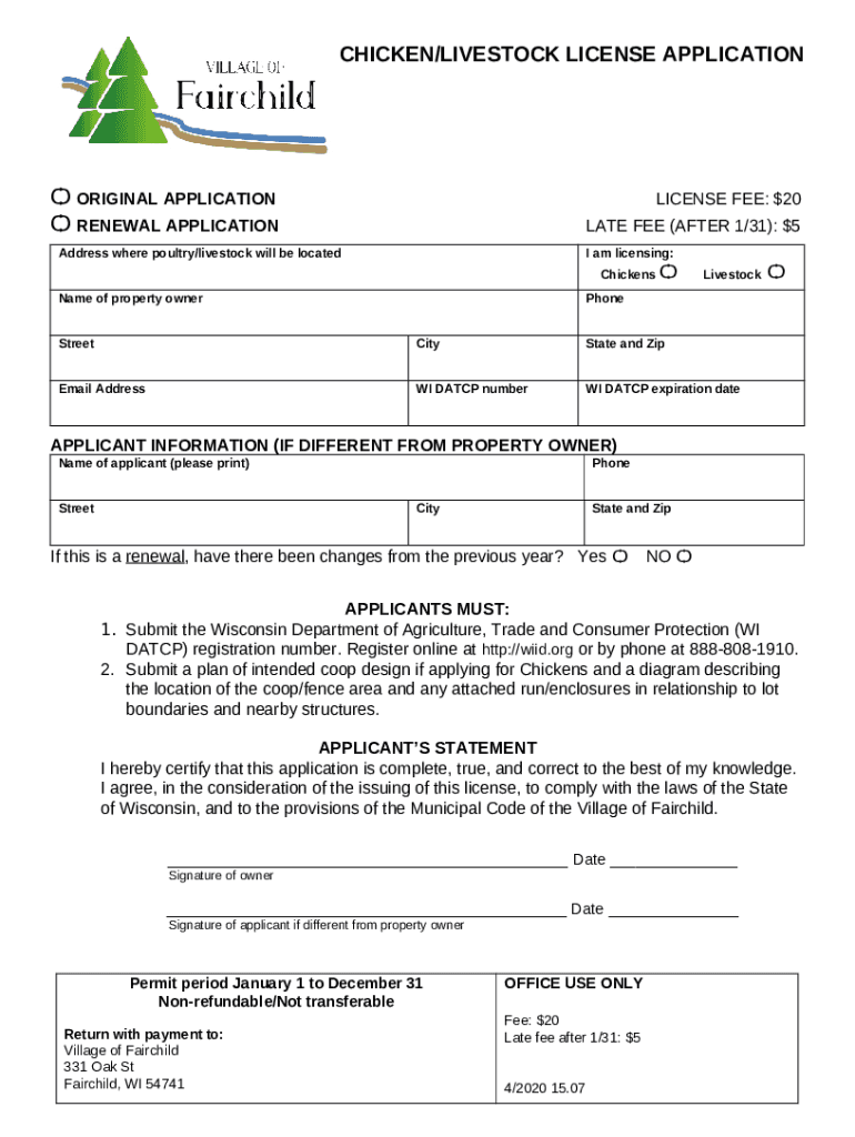 chicken/livestock license application Doc Template | pdfFiller