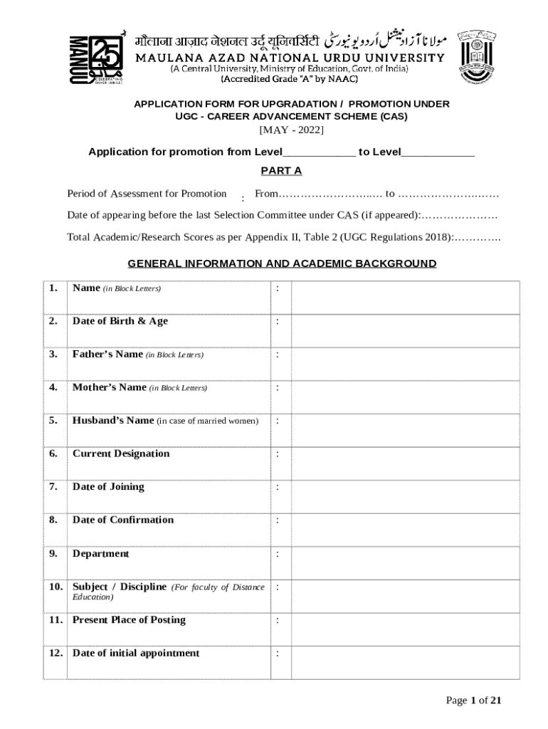 Promotion under UGC-CAS Doc Template | pdfFiller