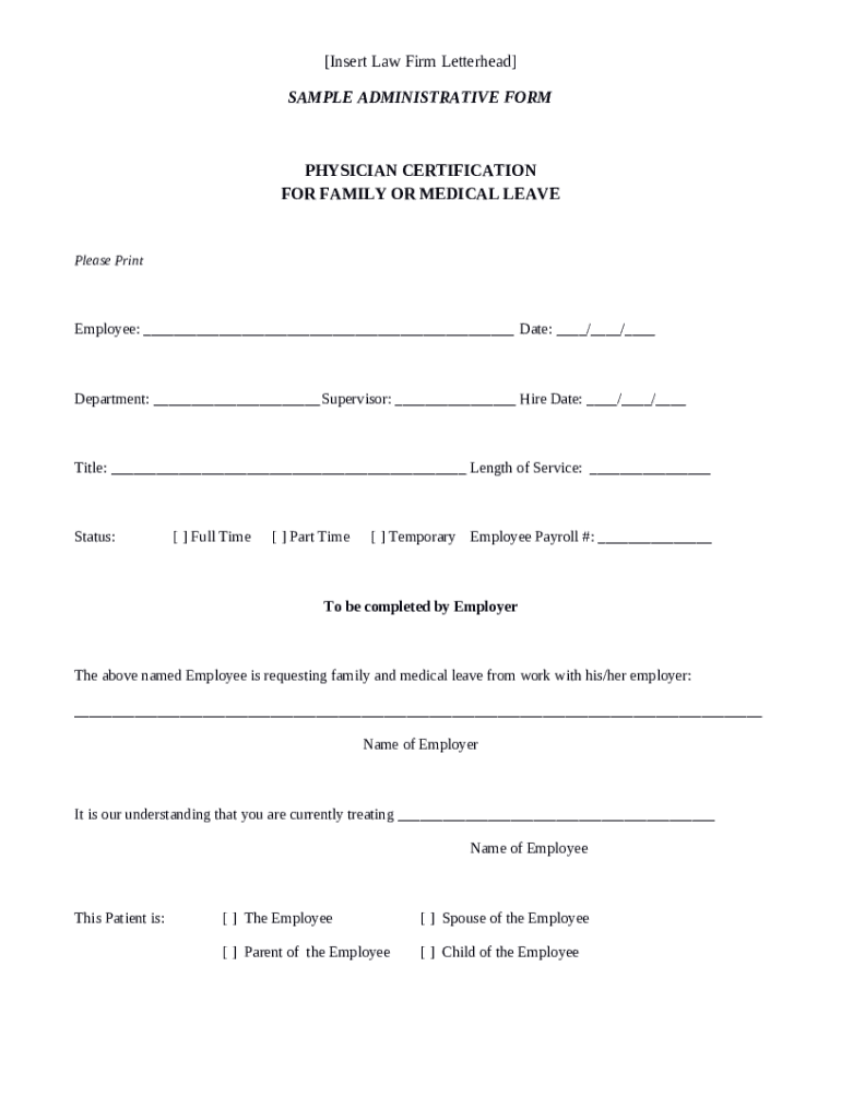 FMLA Certification of Health Care Provider Employee ... Doc Template ...
