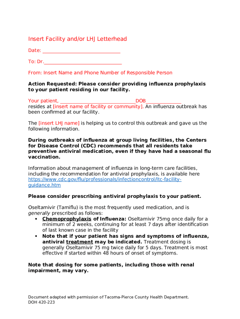 Template letter for influenza antiviral prophylaxis for a long-term ...