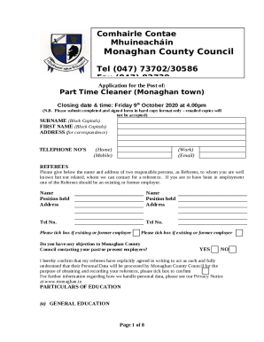 Application Part Time Cleaner Doc Template | pdfFiller