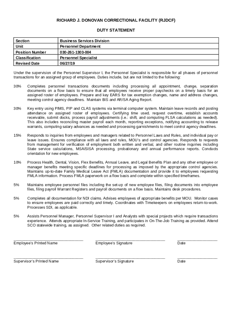RICHARD J. DONOVAN CORRECTIONAL FACILITY Doc Template | pdfFiller