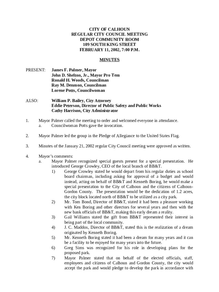 Councilwoman Potts gave the invocation Doc Template | pdfFiller