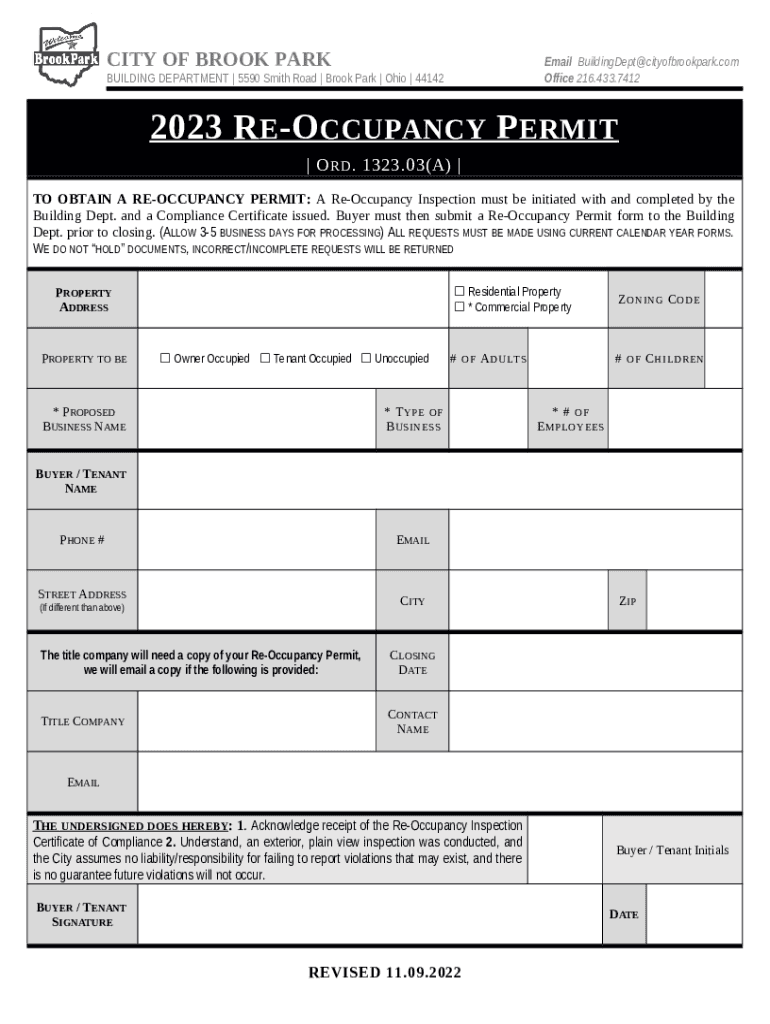 Re-Occupancy Inspection Certificate Application Doc Template | pdfFiller