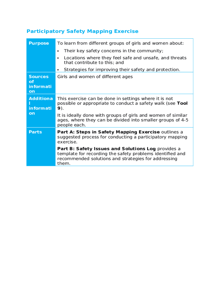 Safety Mapping ToolWomen & Girls Only Doc Template | pdfFiller