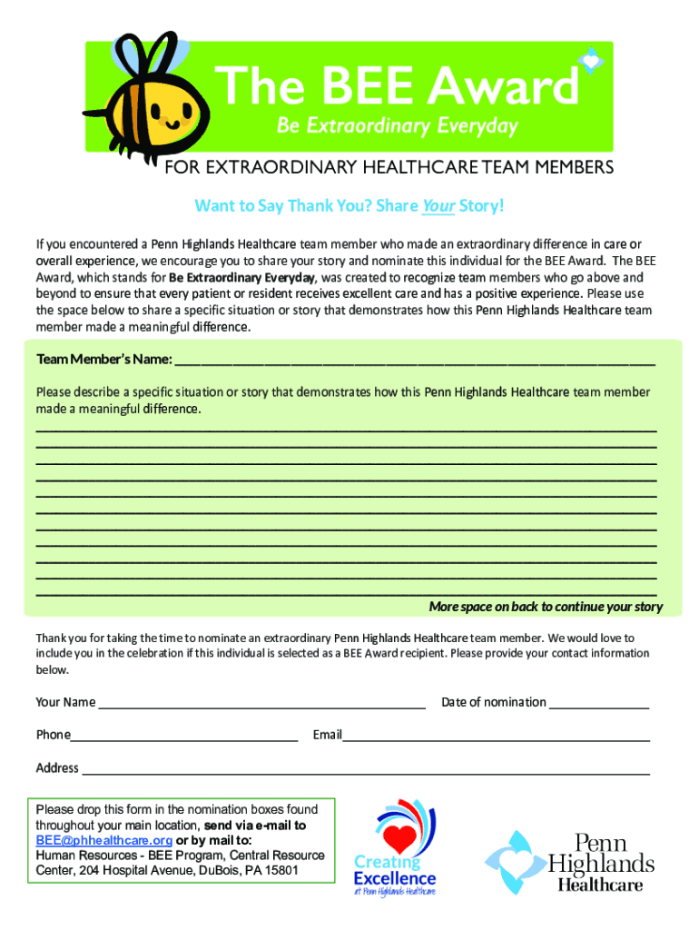 Fillable Online Bee Nomination Form Fax Email Print - pdfFiller
