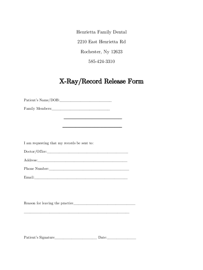 Fillable Online X-Ray/Record Release Form Fax Email Print - pdfFiller