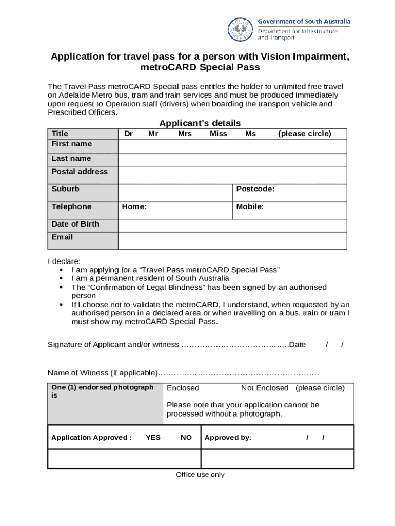 Application for Travel Pass for a Person with Vision Impairment ...