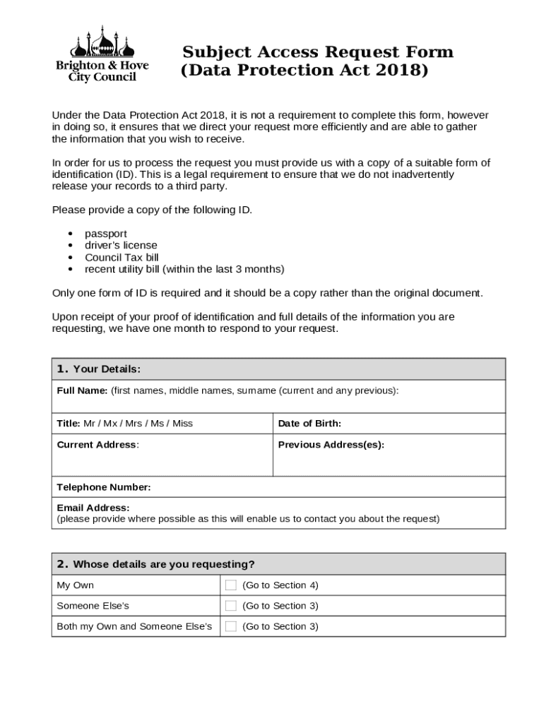 Subject Access Request - Data Protection Act 2018 Doc Template | pdfFiller