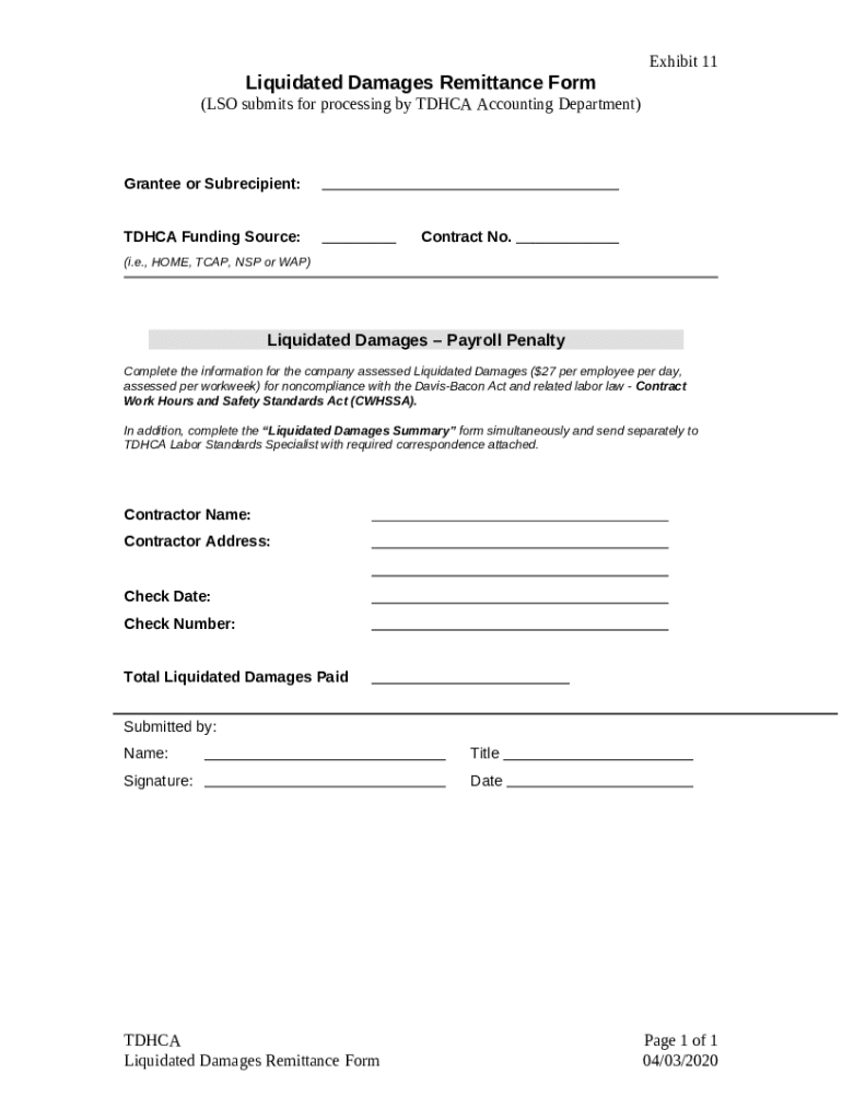 Exhib11-Liquidated Damages Remittance Doc Template | pdfFiller