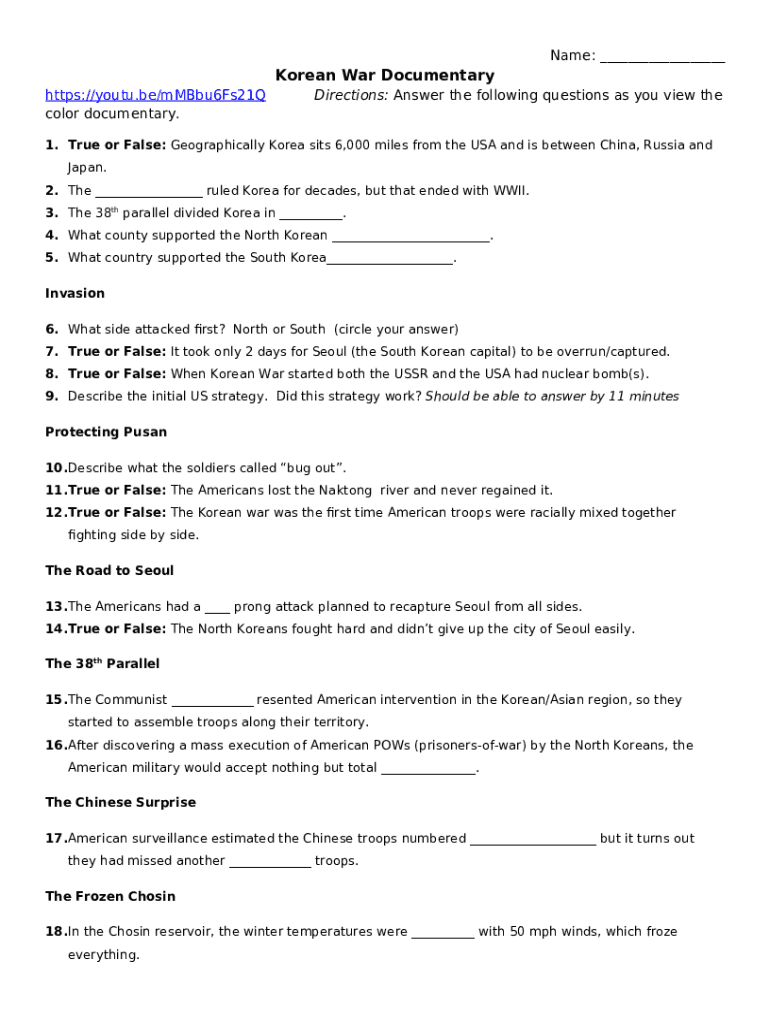 Korean War - Causes, Timeline & Veterans Doc Template | pdfFiller