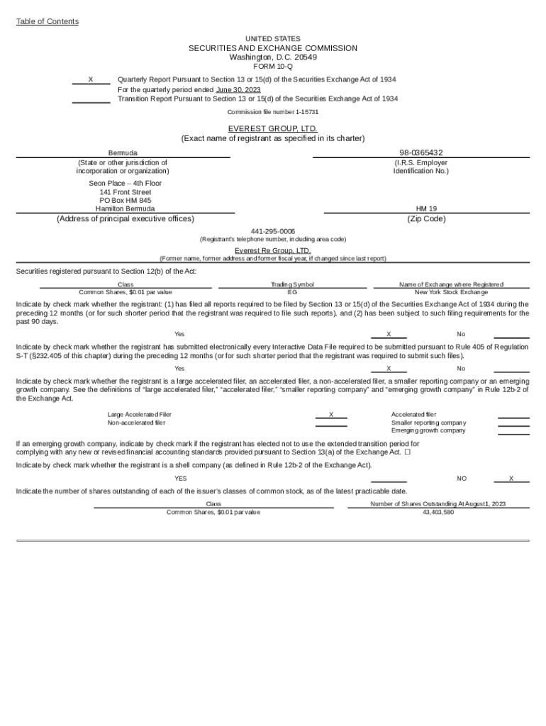 EVEREST GROUP, LTD. (. EDGAR Online Pro Doc Template | pdfFiller