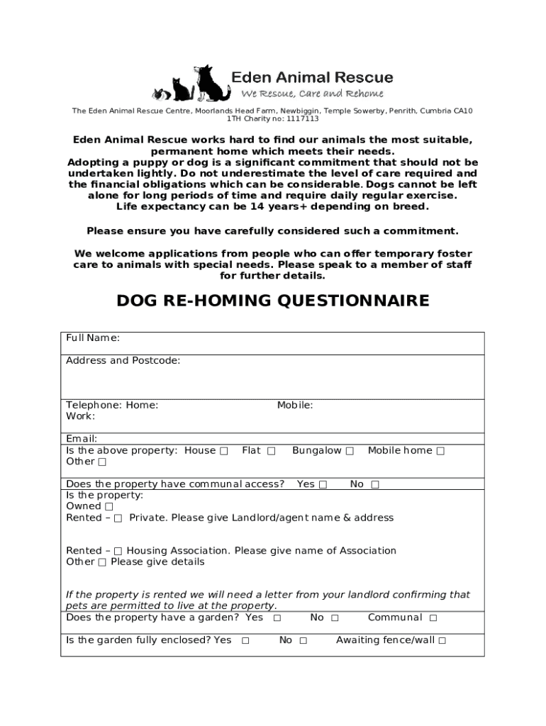 The Eden Animal Rescue Centre, Penrith Doc Template | pdfFiller