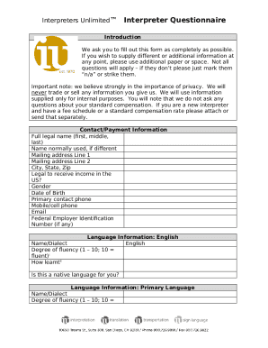 Interpreter Questionnaire Doc Template | pdfFiller