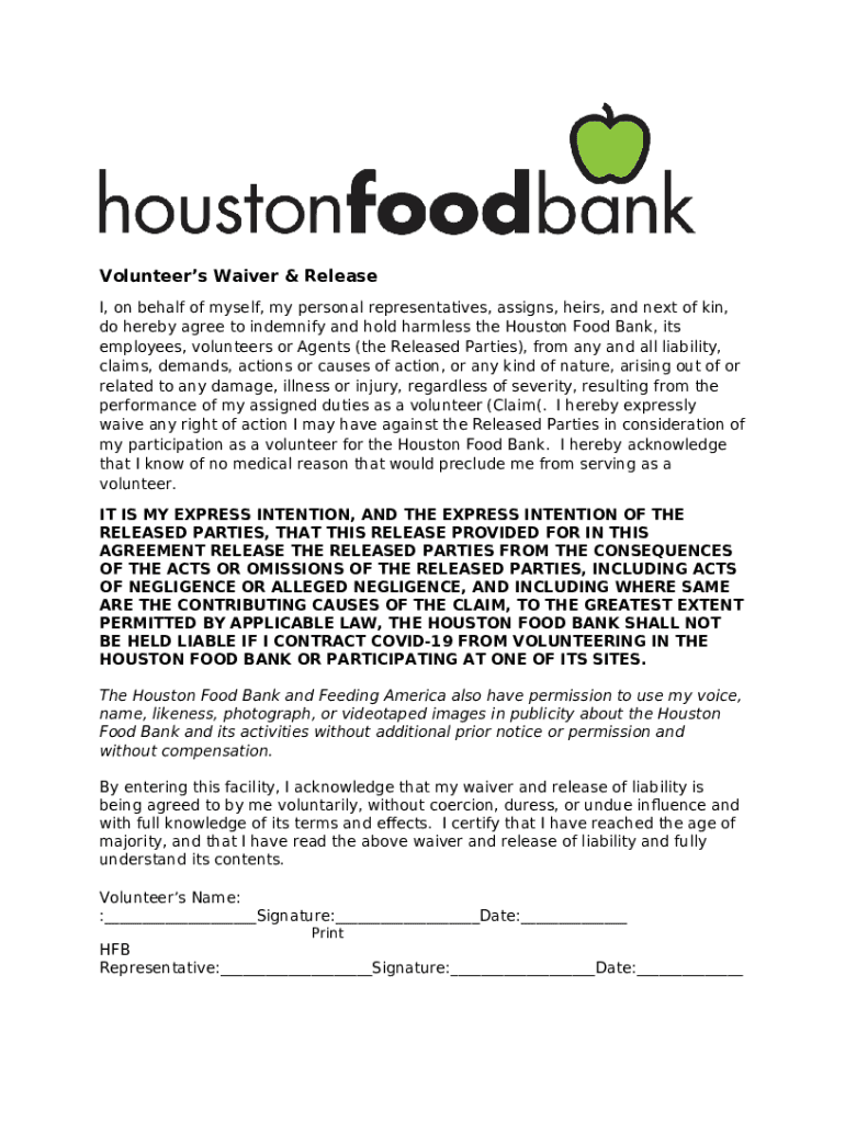 Volunteer Liability Waiver - Managing Risk Doc Template | pdfFiller