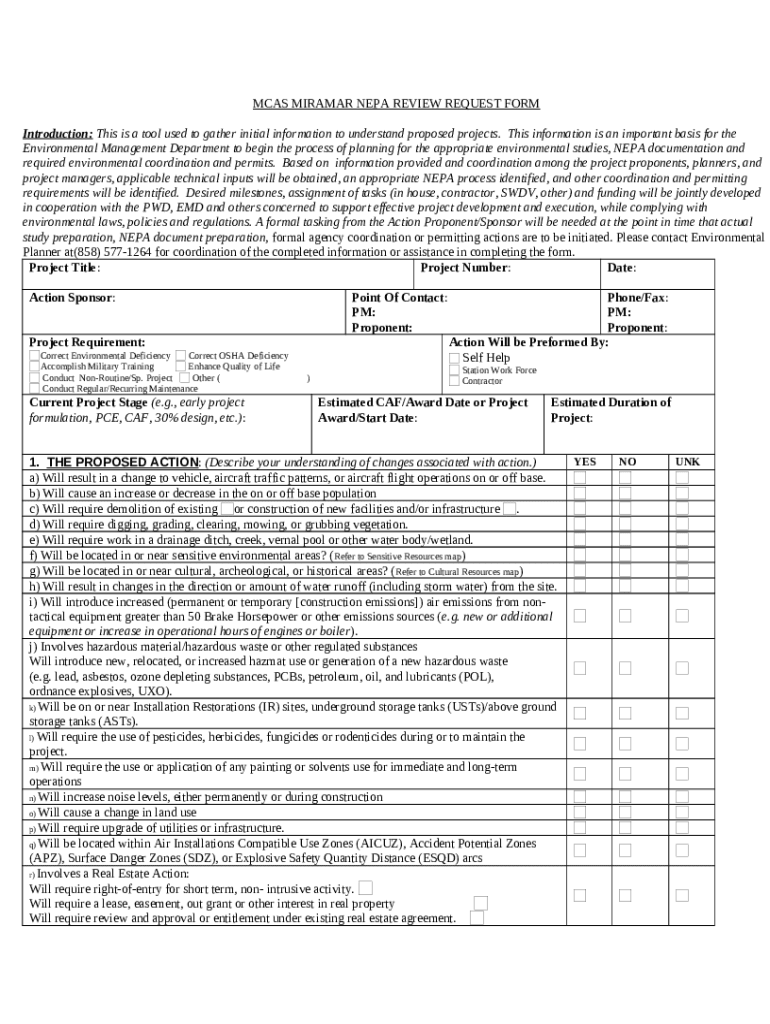 MCAS MIRAMAR NEPA REVIEW REQUEST Doc Template | pdfFiller