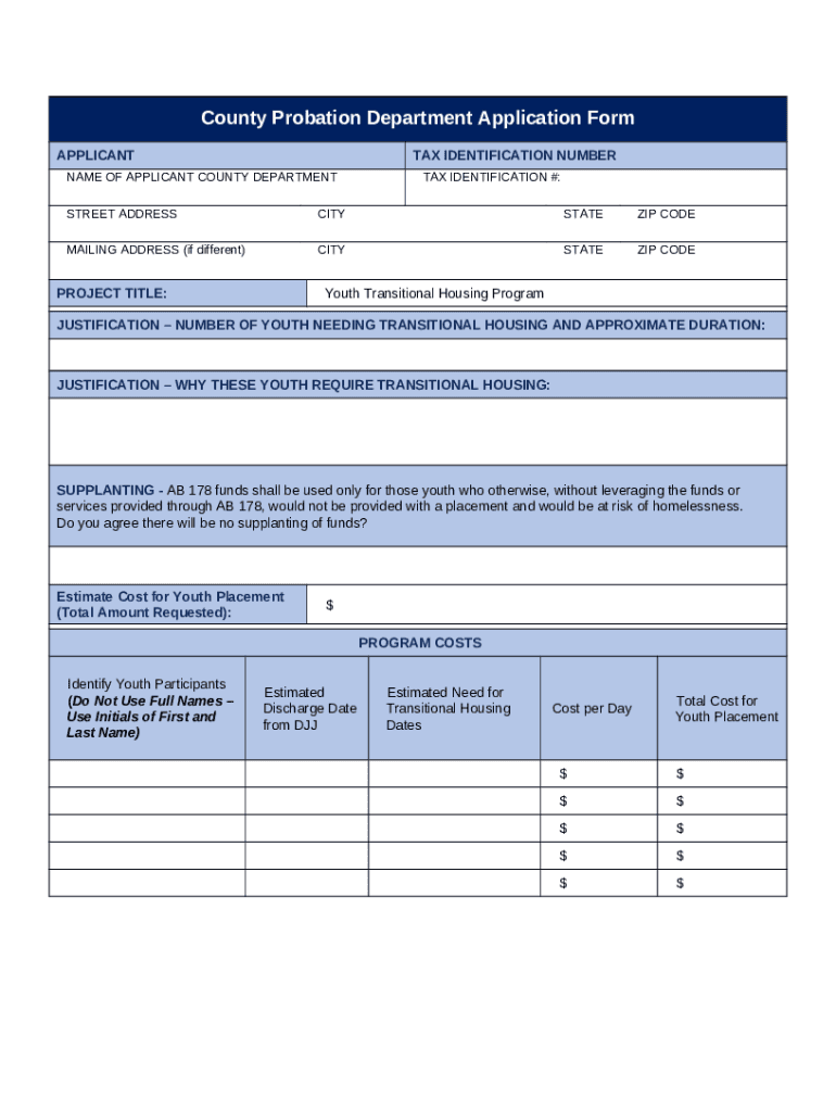 County Probation Department Application Doc Template | pdfFiller