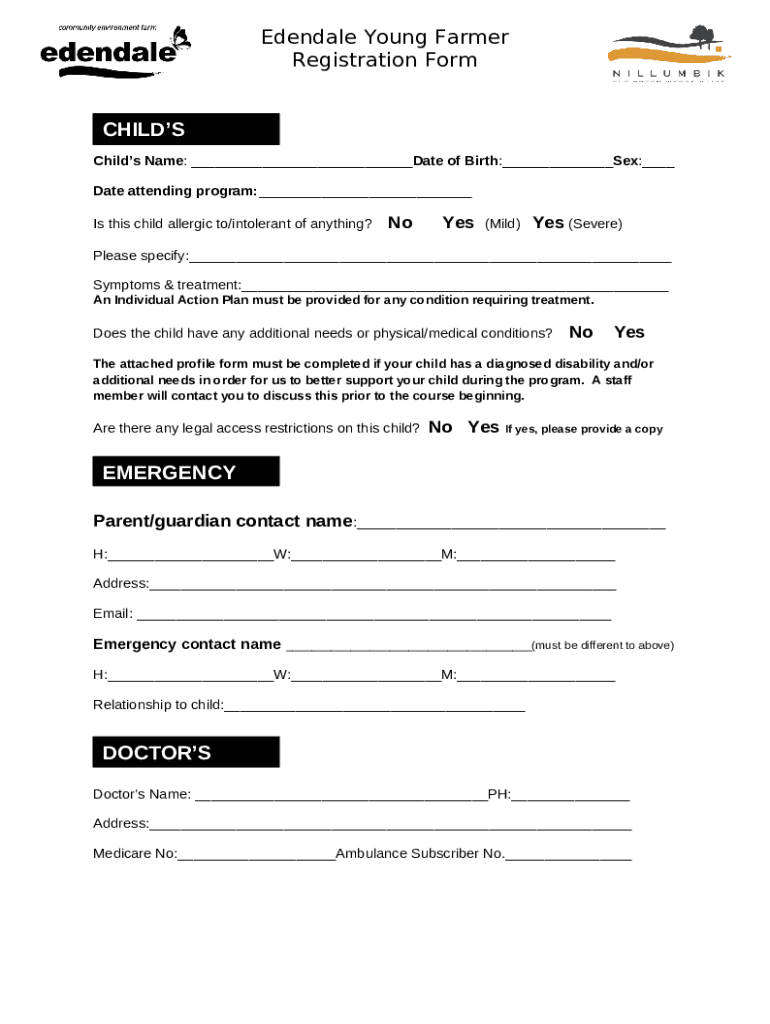 Young Farmer Registration Doc Template | pdfFiller