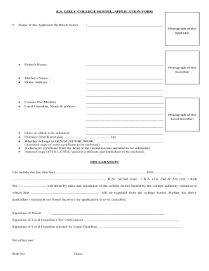 Fillable Online R.S. GIRLS' COLLEGE HOSTEL, APPLICATION FORM Fax Email ...