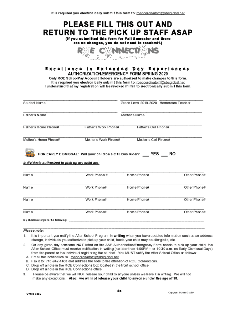 Fillable Online (25) ROE Authorization Emergency Form PickUP Staff ...