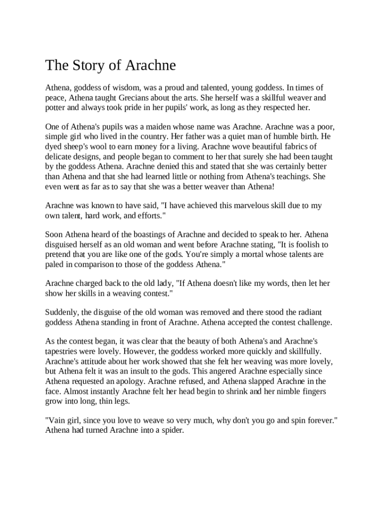 Arachne's Story in Greek Mythology - Video & Lesson ... Doc Template ...