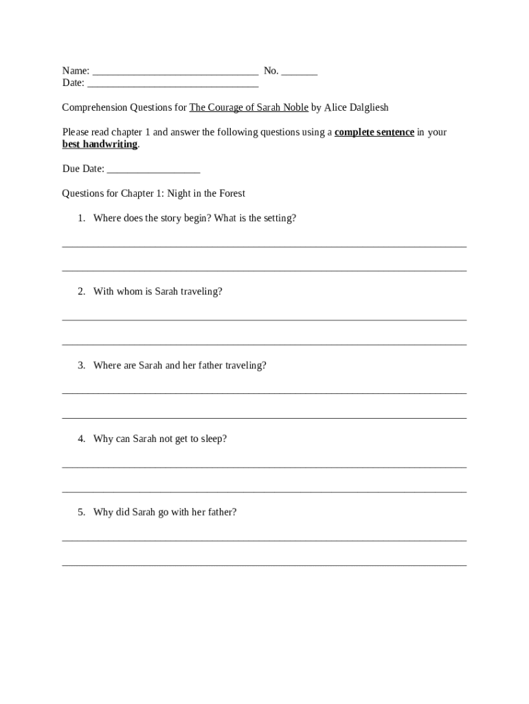 The Courage of Sarah Noble Worksheets and Literature Unit Doc Template ...