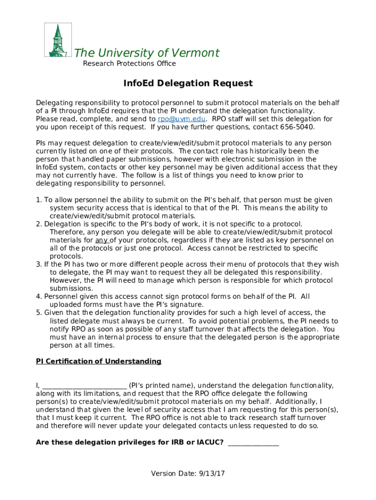 InfoEd Delegation Request Doc Template | pdfFiller