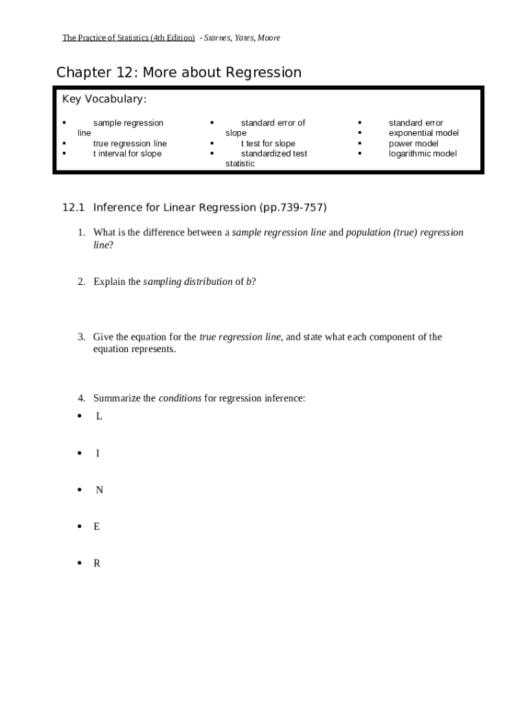 AP Statistics Chapter 12: More About Regression Flashcards Doc Template ...